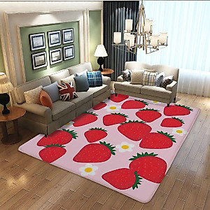 ROZERA Strawberry Rug Cute Strawberry Decor Kawaii Floor mat Non Slip Absorbent Washable Shaggy Aesthetic Area Rug for Bathroom Bedroom Living Room Kitchen Door Mats for Girls 19.7x31.5 in