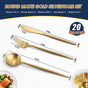 Matte Gold Silverware Set,BEGEEL 20-Piece Stainless Steel Flatware Set for 4, Satin Finish Tableware Cutlery Set,Premium Utensil Set,Utensil Sets for Kitchen Home and Restaurant,Dishwasher Safe