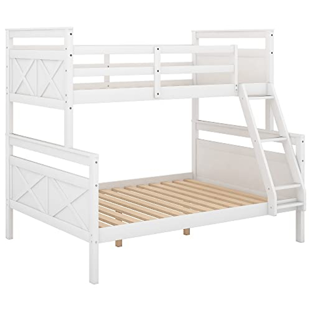 Majnesvon Twin Over Full Bunk Bed Frame with Ladder, Solid Wood Bunk Beds Loft Bed Frame Twin Over Full Size with Guardrail, Can Be Separated Into Twin/Full Size Bed, No Box Spring Needed (White)