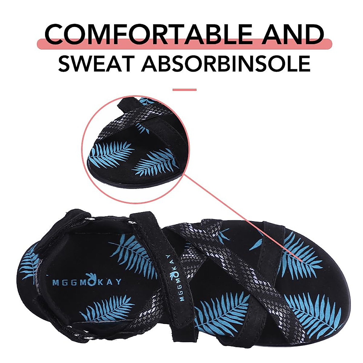 MGGMOKAY Womens Hiking Sandal Outdoor Sport Sandal with Arch Support for Beach Vacation Casual Camping,Black,8