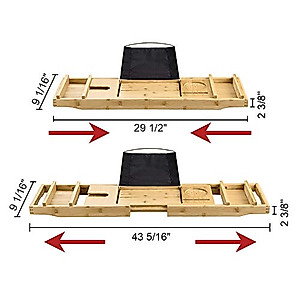 Yescom Extendable Bamboo Bathtub Caddy Tray Organizer Over Tub Rack Phone Tablet Holder 2 Side Trays with Free Soap Dish for Bathroom Spa Reading