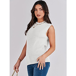 ANRABESS Womens Summer Sleeveless Tops Casual Mock Neck Loose Fit Knit Lightweight Sweater Pullover Top White-XL