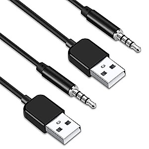 Coomoors USB to 3.5mm Jack Audio Adapter 2 Pack, Male AUX Audio Jack to USB 2.0 Male Charge Cable Adapter Cord for iPod Shuffle MP3 Player Headphones Speakers and Other Devices(3.3FT)