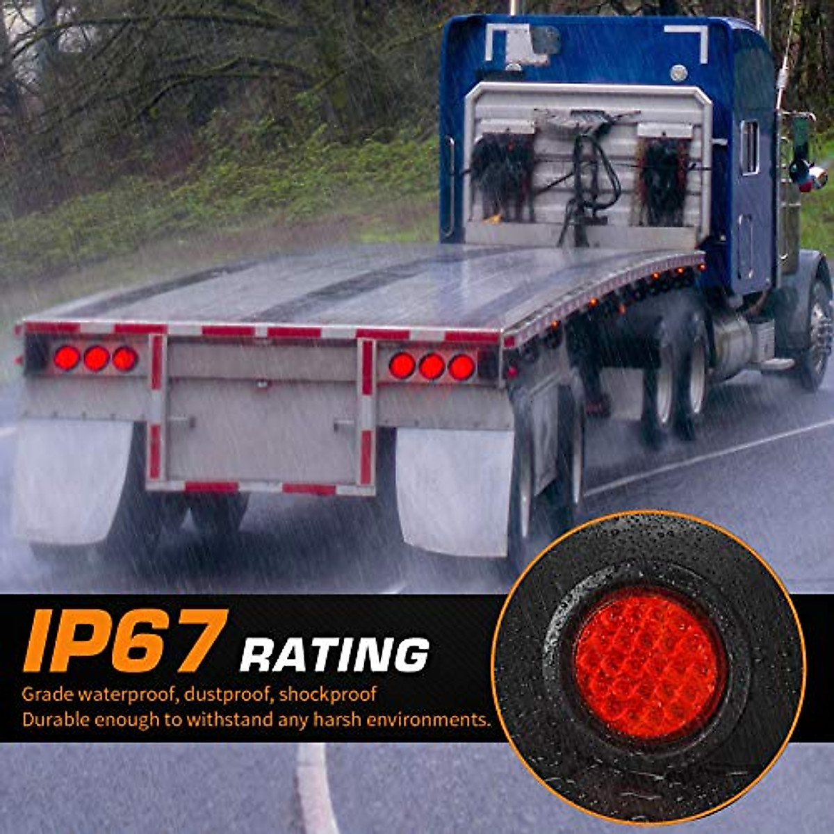 LINKITOM 4 Inchs Round Trailer Lights, Super Bright Red 24 LED Brake Turn Signal Tail Lights with Waterproof Rubber Gaskets for Boat Trailer Truck RV [DOT Certified] [IP67], 2 Pack