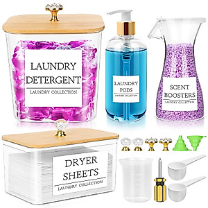 4 Pack Laundry Pods Container,Clear Laundry Room Organization Storage Containers with Dryer Sheet Holder,Laundry Detergent Dispenser for Laundry Detergent Laundry Pods Dry Sheet Organizing