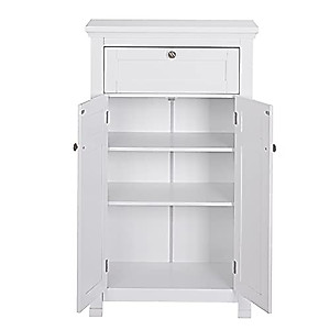 Spirich Freestanding Bathroom Cabinet with Drawer and Adjustable Shelf, Floor Tall Storage Cabinet (White)