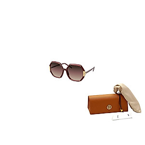 Tory Burch TY9072U 1901E2 58MM Transparent Bordeaux/Bordeaux/Bordeaux Grey Gradient Square Sunglasses for Women + BUNDLE With Designer iWear Eyewear Kit