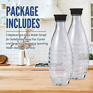 2 Glass Bottles for (NOT INTERCHANGEABLE WITH PLASTIC) SodaStream Aqua Fizz, Crystal and Penguin Carbonating Sparkling Water Machines