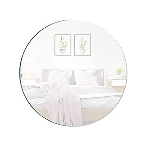 QEEYON 12'' Round Self Adhesive Circle Glass Mirror HD Large Makeup Mirror Frameless Decoration Wall Mirror for Bathroom, Bedroom, Living Room, Door etc