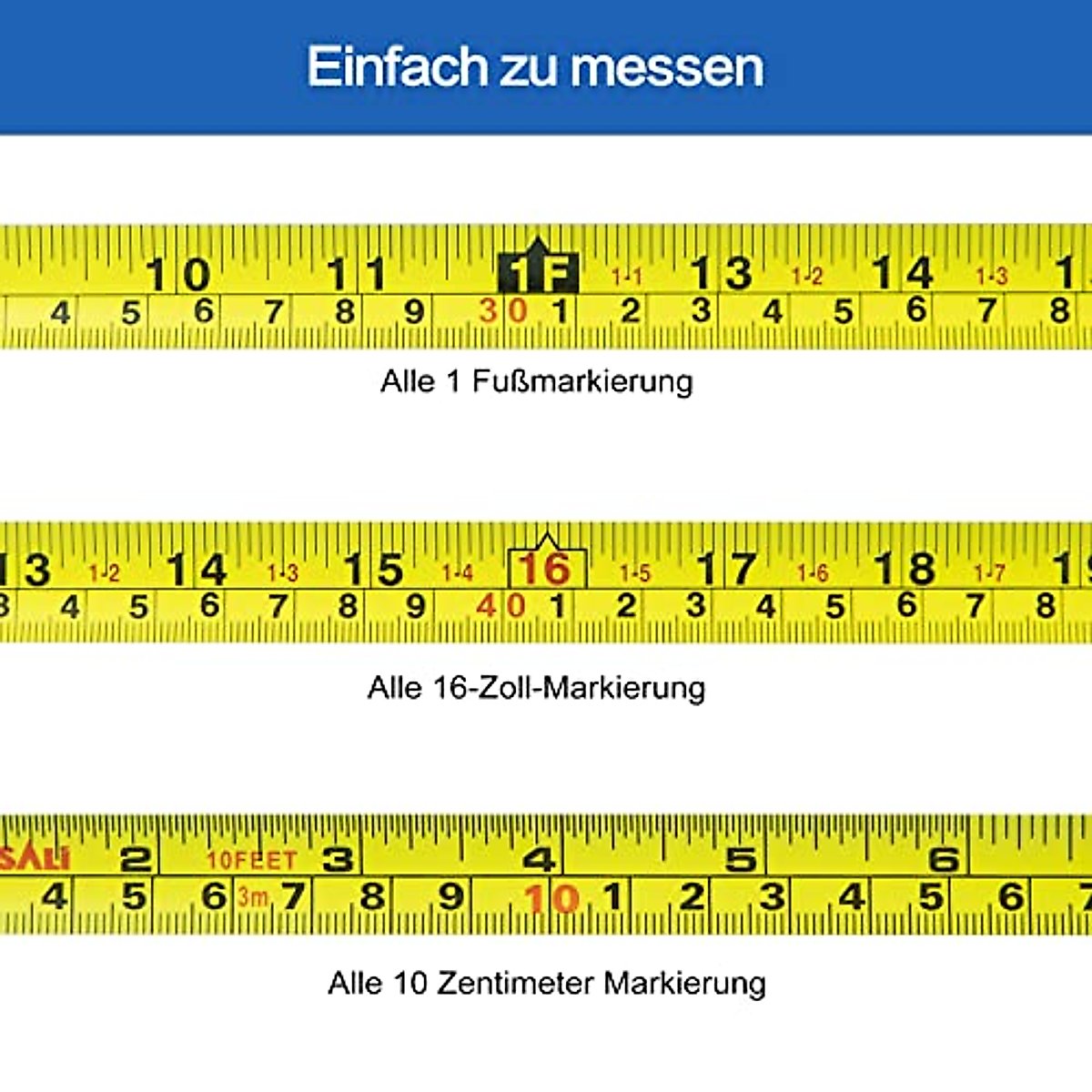 SALI Tape Measure Metric with Fractions Measuring Easy Read Millimeter Telescoping Tape Retractable Engineer Scale Tape Measure Metric and Inches （25Ft/7.5m*25mm）