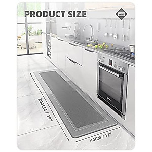 Color G Kitchen Floor Mat Runner Non Slip 17.3"x78.7", Anti Fatigue Mats for Kitchen Floor Cushioned Kitchen Mat Comfort for Standing, Grey Kitchen Mat Waterproof in Front of Sink, Stove, Laundry