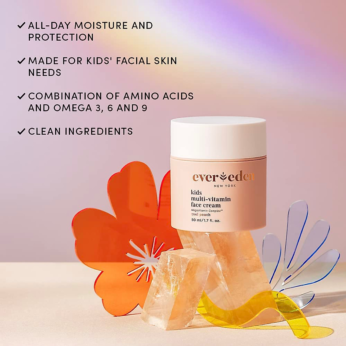 Evereden Kids Face Cream: Cool Peach, 1.7 oz. | Kids Face Lotion | Clean and Non-Toxic Kids Face Moisturizer | Multi-Vitamin Skin Care for Kids