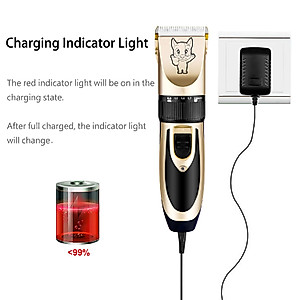 Dog Grooming Kit Clippers, Low Noise, Electric Quiet, Rechargeable, Cordless, Pet Hair Thick Coats Clippers Trimmers Set, Suitable for Dogs, Cats, and Other Pets (Gold)
