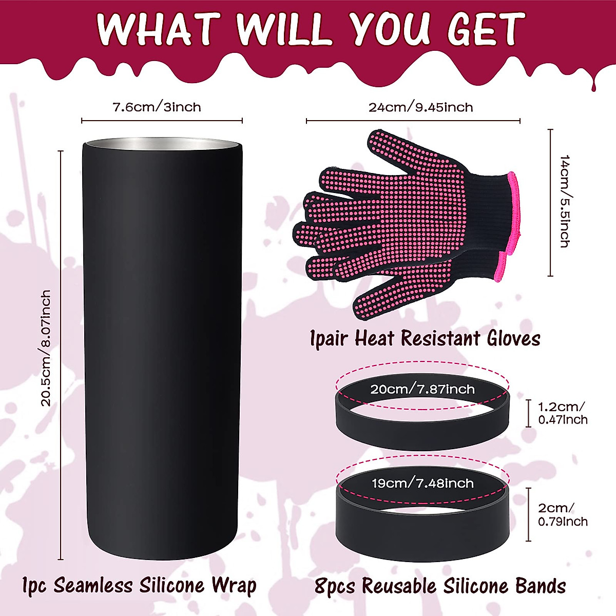 Mocaru Sublimation Blanks Tumblers Silicone Bands Kit for 20 oz Skinny Straight Cups Mugs Shrink Wrap with Heat Resistant Gloves Silicone Sleeve for Tumbler Heat Press Machine or Oven