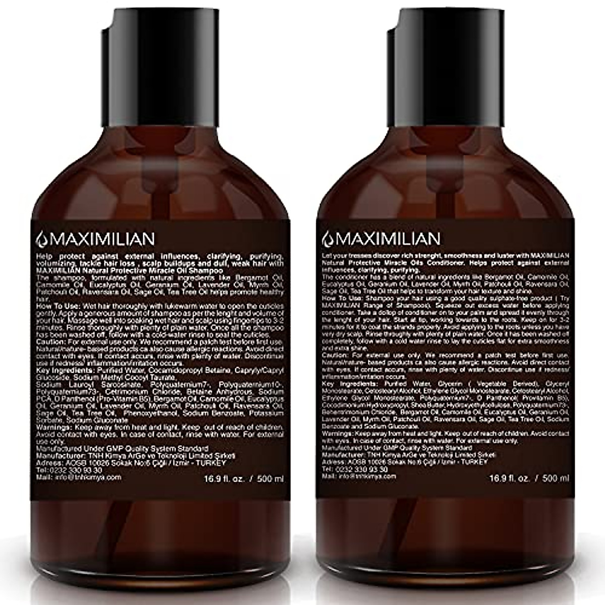 MAXIMILIAN All Natural Shampoo Deep Cleansing Natural Shampoo and Conditioner Set, 10 Hair Oils & Provitamin B5, Vegan Shampoo and Conditioner Shampoo Natural Scented, 2 x 16.9 Fl Oz