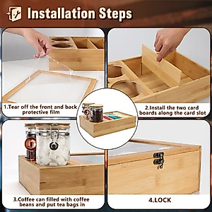 GNILLKO Coffee Storage Organizer with 2 PCS Coffee Canister, Wooden Coffee Bar Accessories Storage Container For Countertop, Farmhouse K Cup Coffee Pod Holder Basket For Coffee Lover
