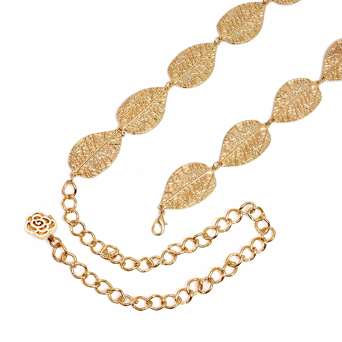 Coucoland Womens Metal Leaf Waistband Fashion Skinny Plated Adjustable Waist Chain Belt for Dress