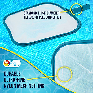 U.S. Pool Supply Professional Swimming Pool Leaf Skimmer Net - Ultra Fine Mesh Netting, Clean Remove The Finest Debris Fast - Pool Maintenance Cleaning Pool Liners, Spas, Ponds, Kids Inflatable Pools