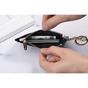 Small Wallets for Women Slim Leather Card Case Holder Wallet Coin Change Purse with Keychain (Black)