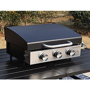 Sophia & William Flat Top Grill with Lid and Ceramic Coated Cast Iron Griddle, 3-Burner Tabletop Propane Gas BBQ Griddle, Portable Outdoor Barbecue Grill,24,000 BTU,Black
