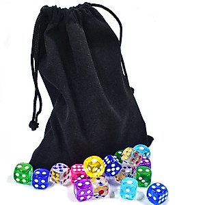 DAGONGREN 100 Pieces 12MM Small 6 Sided Dice Set Translucent Colors Dice, with Black Pouch for Board Game