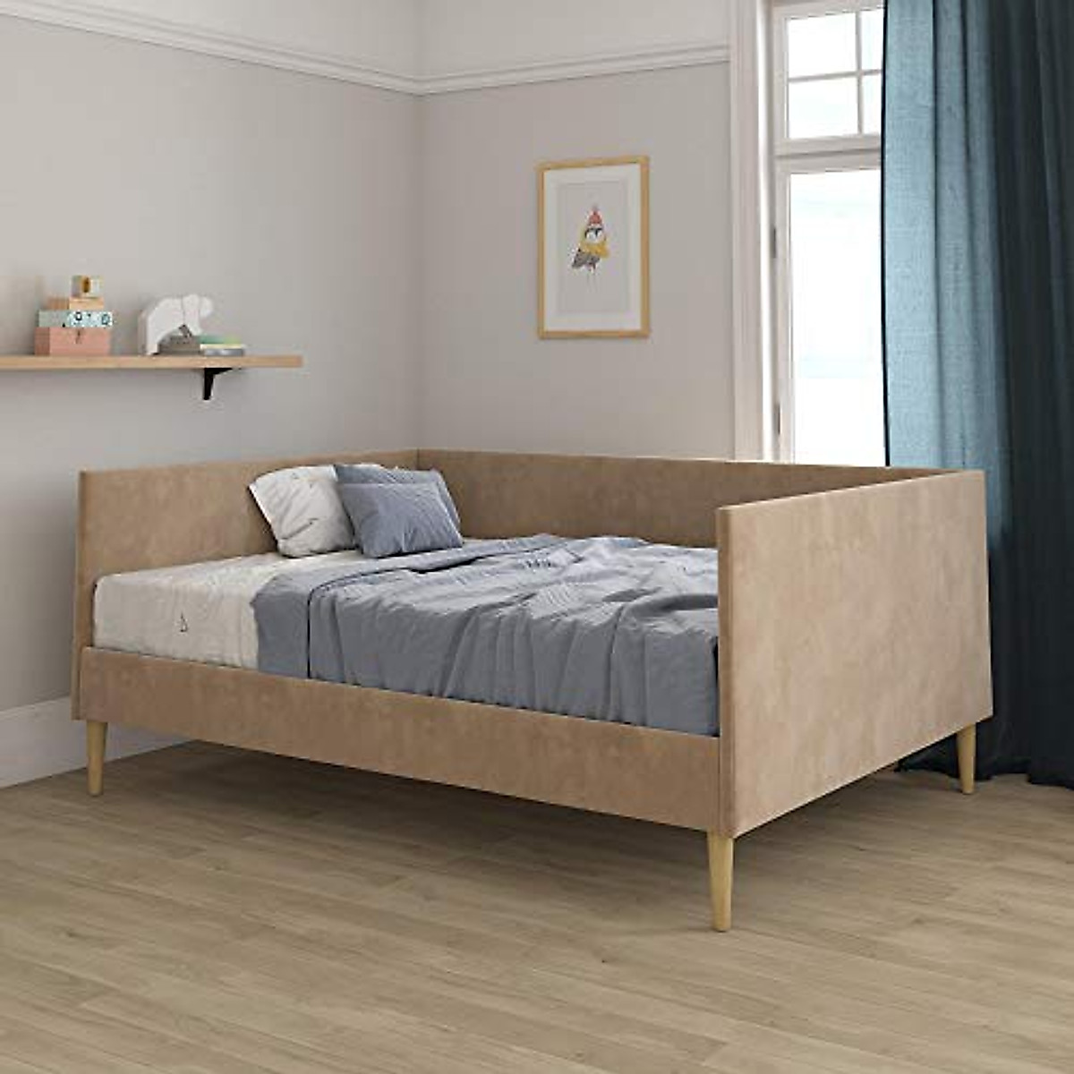 DHP Franklin Mid Century Upholstered, Full Size, Tan Velvet Daybed,