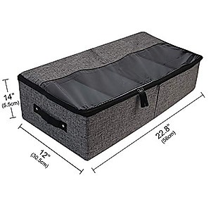 Cosaving Under Bed Storage Bag, Underbed Clothes Storage Organizer, Shoe Storage Container Durable with Adjustable Dividers, Clear Window, Zippers, Handle for Blankets Dorm Closet, Grey