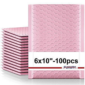 Fuxury Bubble Mailers 6x10 Inch 100 Pack, Sakura Pink Padded Envelopes, Self Seal Waterproof Mailing Envelopes Bubble Padded, Shipping Bags for Mailing,Packaging, Small Business, Boutique, Bulk #0