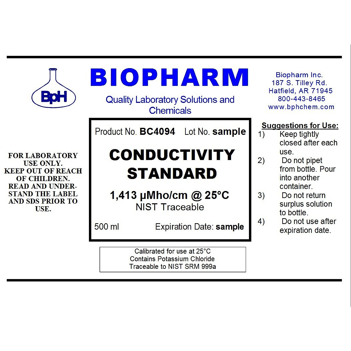 Conductivity Calibration Standard 3-Pack — 500 mL (1.06 Pint) Each: 84 μS, 1,413 μS and 12,880 μS