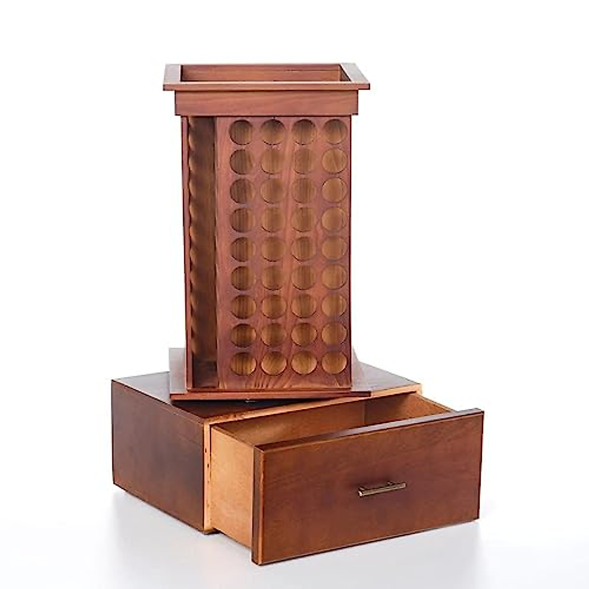 Oil Life - Premium Rotating Wooden Essential Oil Rack with Drawer | Aromatherapy Storage Solution for 182 Bottles | Display Holder for All 15ml Essential Oil Brands (Bottom Drawer Included)