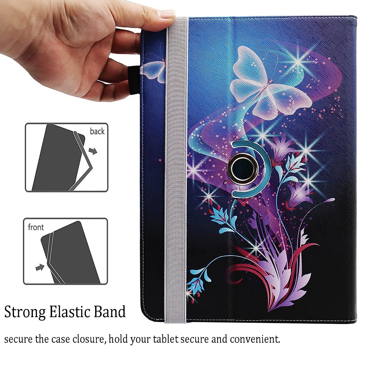 Universal 10 10.1 Inch Android Tablet Case, Dluggs 360 Degree Rotating Multi-Angle Viewing Stand Universal Case Cover for 10 10.1 and All 9.5-10.5 Inch Tablet, Shiny Butterfly