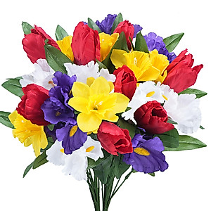 MHMJON 6Pcs Tulips Artificial Flowers Real Touch Tulips Bouquet Orange Silk Flower Arrangements for Easter Spring Party Wedding Home Table Centerpieces Office Garden DIY Floral Decor