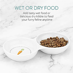 Navaris Double Food Bowl for Small Animals - Ceramic Food Bowls for Rabbits, Guinea Pigs, Small Pets - Rabbit Water Dish - Carrot and Grass Design