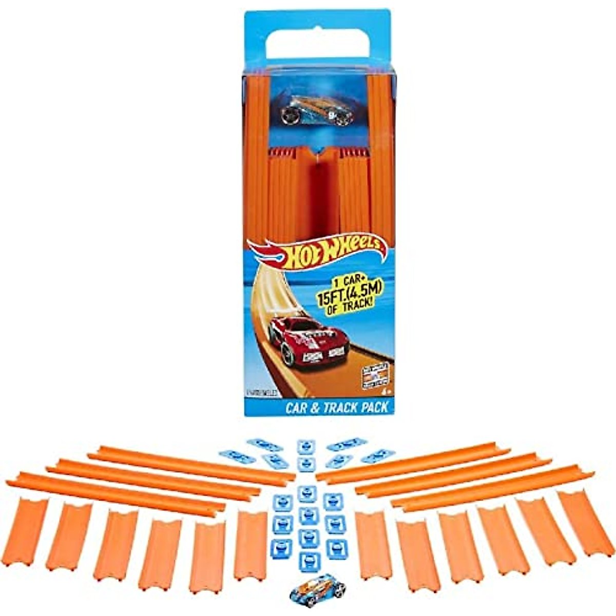 Hot Wheels Track Builder Playset Split Loop Pack & 1 Toy Car in 1:64 Scale, Compatible with Other Hot Wheels Sets and Track Builder Straight Track Set, 37 Component Parts & 1:64 Scale Toy Car
