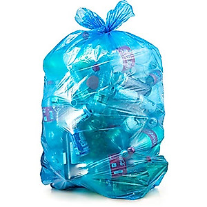 Recycling Trash Bags, 33 Gallon, (100 Bags w/Ties) 33"W x 39"H, Large Blue Garbage Bags, 1.2 Mil (Blue)