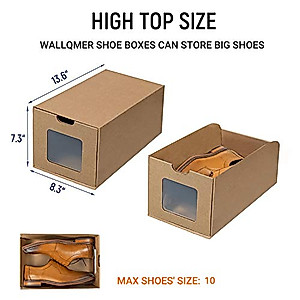 WALL QMER Shoe Boxes, Medium Size(13.6 x 8.3 x 7.3in) Shoe Storage, Stable Storage boxes, Heavy Duty, Stackable shoe organizer, with Transparent Window