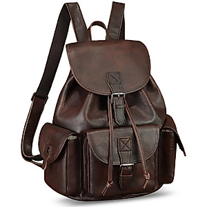 IVTG Genuine Leather Backpack Vintage Handmade High Capacity Leather Rucksack Casual Daypack Retro Knapsack Purse (Coffee)
