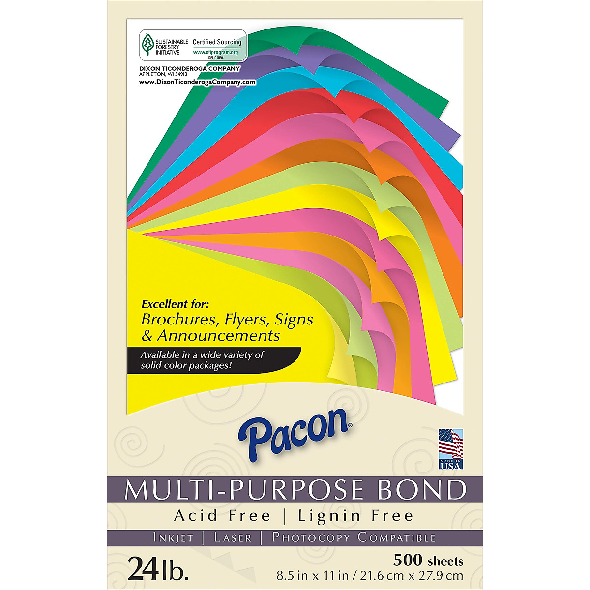 Pacon 102053 Kaleidoscope Multipurpose Colored Paper, 24lb, 8-1/2 x 11, Lime, 500 Sheets/Ream