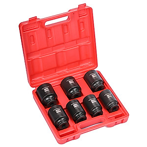 MIXPOWER 1/2-Inch Drive Deep Impact Socket Set, Inch, Cr-Mo, 6-Point, 1-3/8-Inch - 1-3/4-Inch, 7-Piece 1/2" Dr. Deep Spindle Axle Nut Impact Socket Set