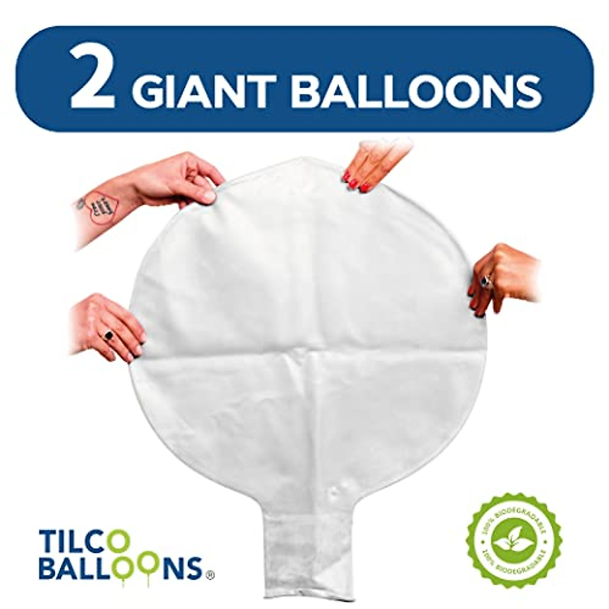 TILCO BALLOONS | Pack x2 Giant Balloons White 72 Inch Jumbo | Ready to Inflate With Air, Helium or Fill With Water | Decorate Your Birthday, Graduations, Events or Weddings | Balloon to Get Inside