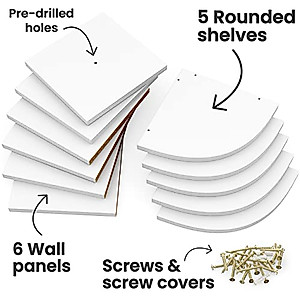 Greenco 5-Tier Corner Shelves, Floating Corner Shelf, Wall Organizer Storage, Easy-to-Assemble Tiered Wall Mount Shelves for Bedrooms, Bathroom Shelves, Kitchen, Offices, & Living Rooms (White Finish)