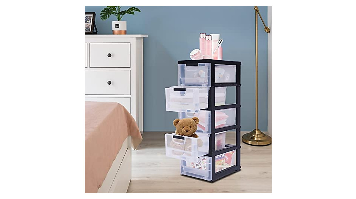 DYRABREST Transparent Plastic 5-Drawer Storage Tower for Clutter-Free ...