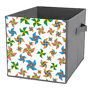Colorful Windmill Pinwheel Canvas Collapsible Storage Bins Cube Organizer Baskets with Handles for Home Office Car