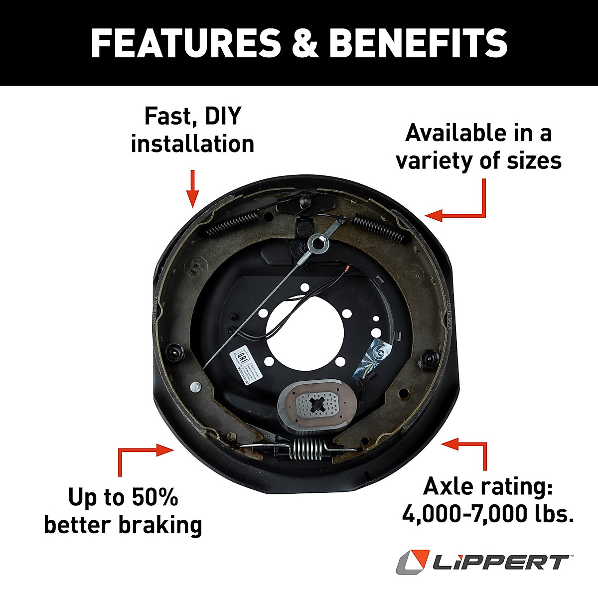 Lippert Components Forward Self-Adjusting Brake Assembly for Right Side 12" x 2", 4,000-7,000 lbs. Capacity, for 14.5", 15", 16" Wheels - 296652