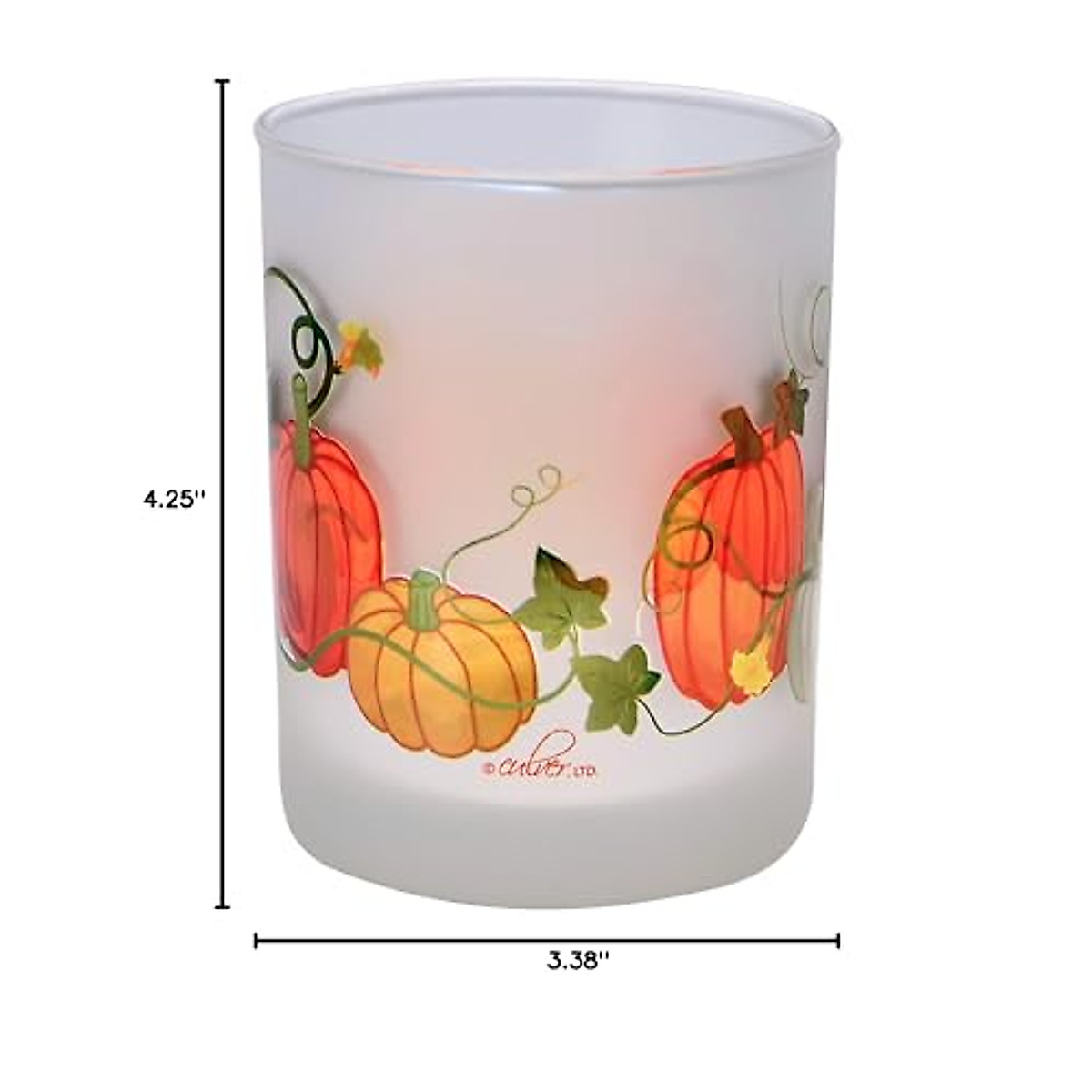 Culver Holiday Decorated Frosted Double Old Fashioned Tumbler Glasses, 13.5-Ounce, Gift Boxed Set of 2 (Harvest Pumpkins)