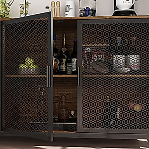 ECACAD Modern Wood Sideboard Buffet Storage Cabinet with Hutch, 3 Metal Mesh Doors, 3 Drawers & Shelves, Kitchen Pantry Cupboard Console Table for Living Room, Dining Room, Brown