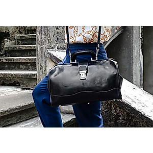 Time Resistance Leather Doctor Bag Medical Satchel Unisex Black