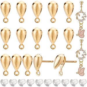 BENECREAT 80pcs 18K Gold Plated Brass Teardrop Earring Studs with 100pcs Plastic Ear Nuts for DIY Jewelry Making, Gold