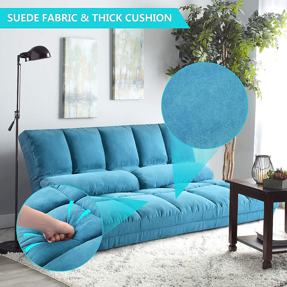 Harper & Bright Designs Adjustable Floor Sofa and Couch for Living Room and Bedroom, 5 Position Floor Gaming Chair, LoveSeat (Loveseat Couch, Blue Couch)