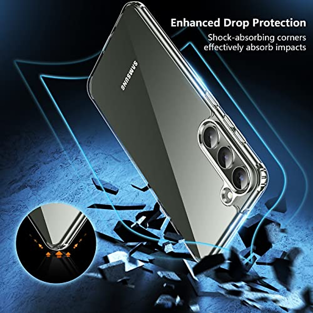 SPIDERCASE for Galaxy S23 Case, [10 FT Military Grade Drop Protection] [Crystal Clear], 2 Pack [Tempered Glass Screen Protector+Camera Lens Protector] [Not Yellowing] Slim Case, Clear